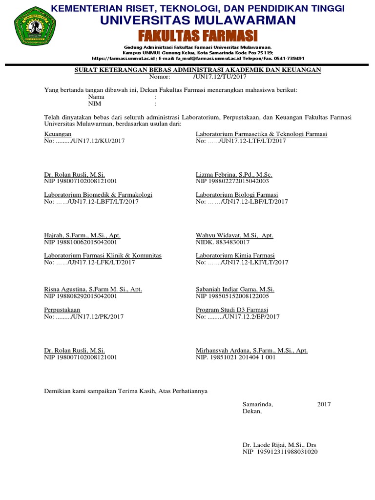 Surat Bebas Administrasi D3 | PDF