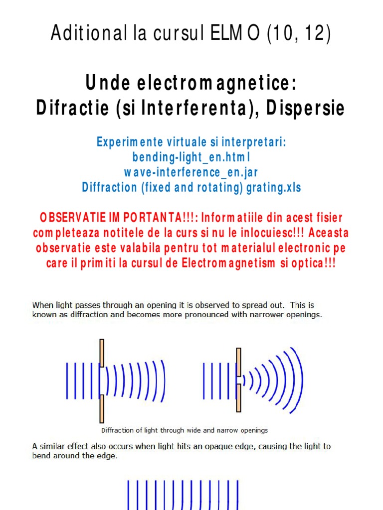 Aditional La Cursul ELMO (10, 12) : Unde Electromagnetice: Difractie (Si Interferenta ...