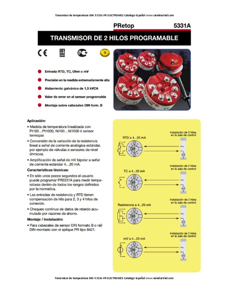 Transmisores de Temperatura DIN 5333A PR ELECTRONICS Catalogo Español | PDF