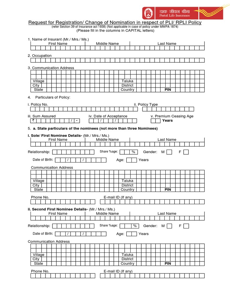 Nomination Form PLI | Download Free PDF | Insurance | Government