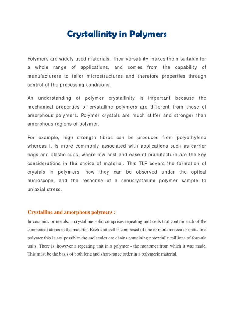 Crystallinity in Polymers | PDF | Polymers | Crystal
