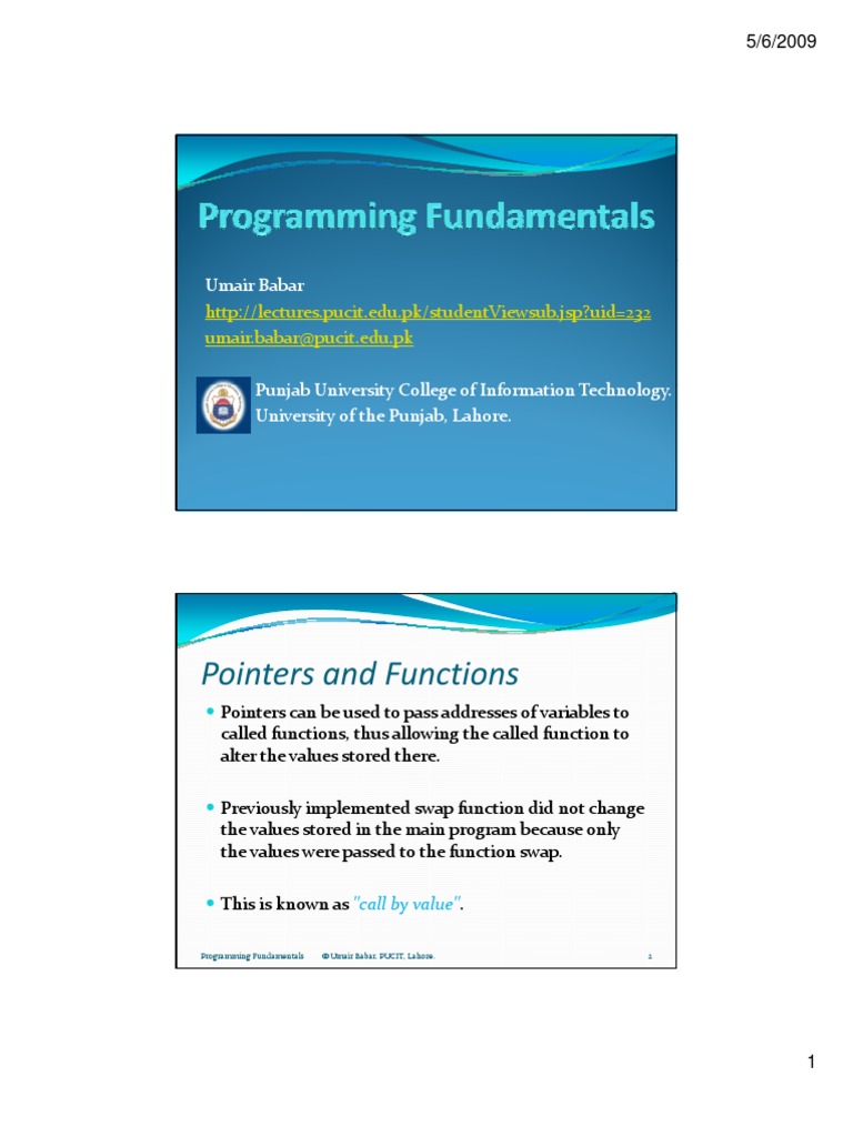 29 - Pointers and Functions | Download Free PDF | Pointer (Computer Programming) | Subroutine