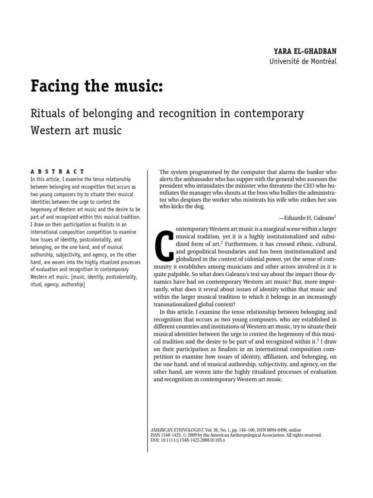 Rituals of Belonging and Recognition in Contemporary Western Art Music ...