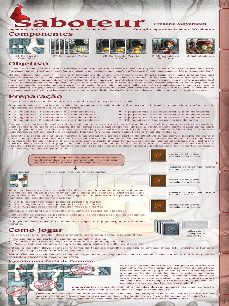 Regras Saboteur | PDF | Labirinto | Ouro