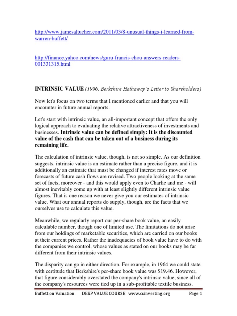 Warren-Buffett/: INTRINSIC VALUE (1996, Berkshire Hathaway's Letter To ...