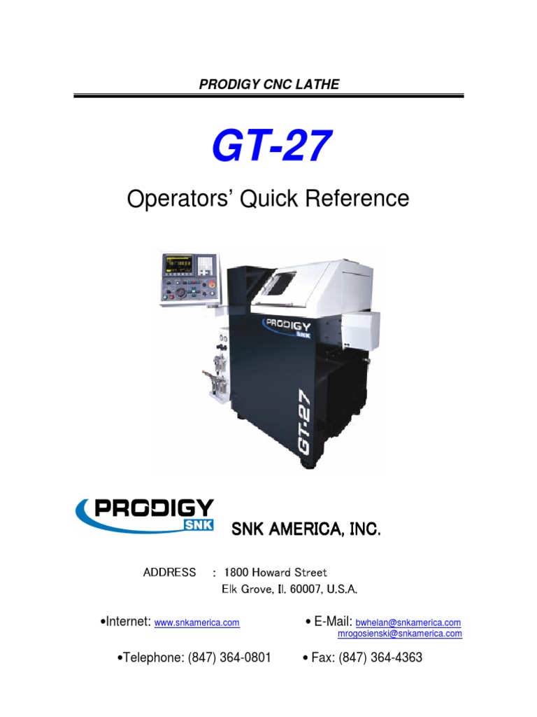 Operators' Quick Reference: Prodigy CNC Lathe | PDF | Cartesian ...
