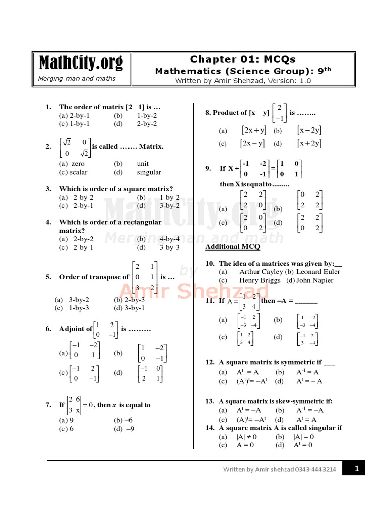9th Science Unit 01 Mcqs PTB | PDF | Mathematical Relations ...