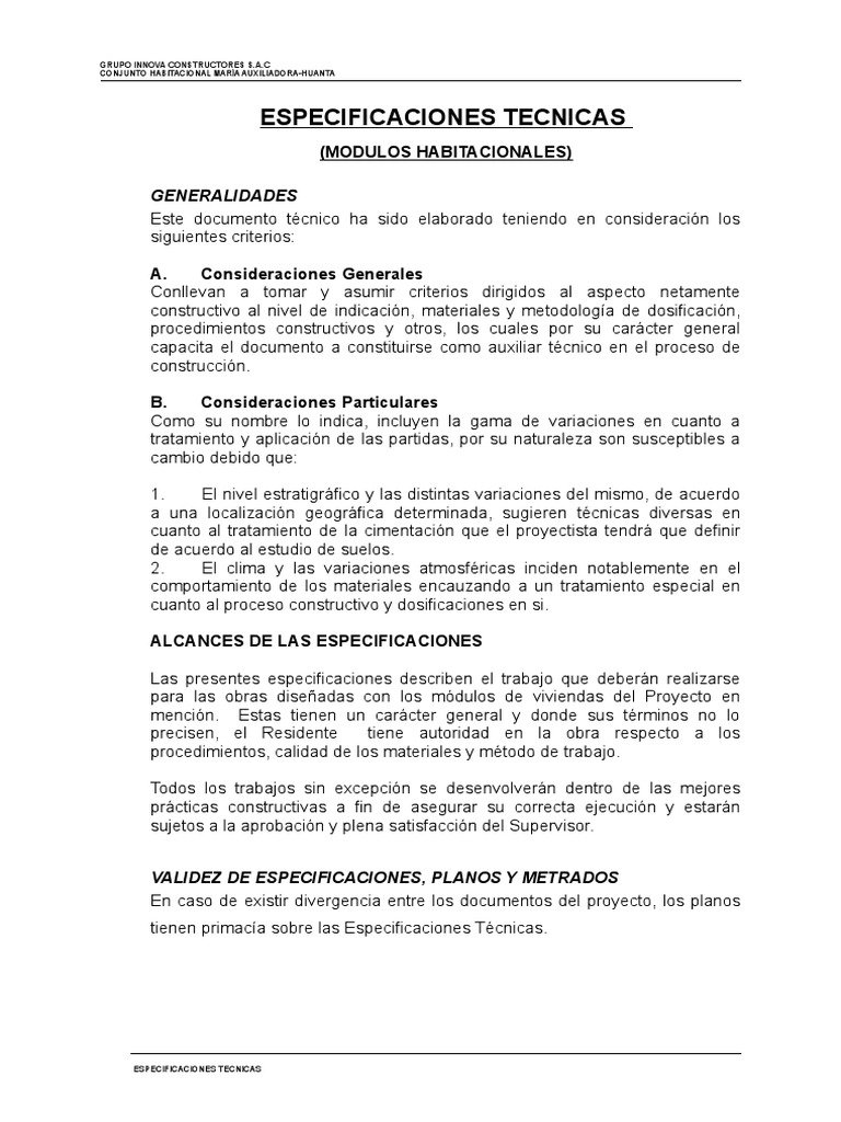 Espec - Tecnicas (Ok) | PDF | Hormigón | Cemento