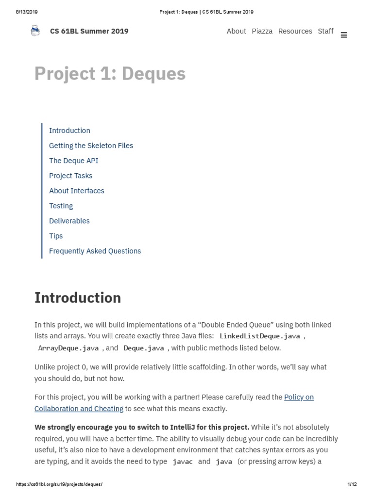 CS61BL Project 1 Specification | PDF | Class (Computer Programming) | Application Programming ...