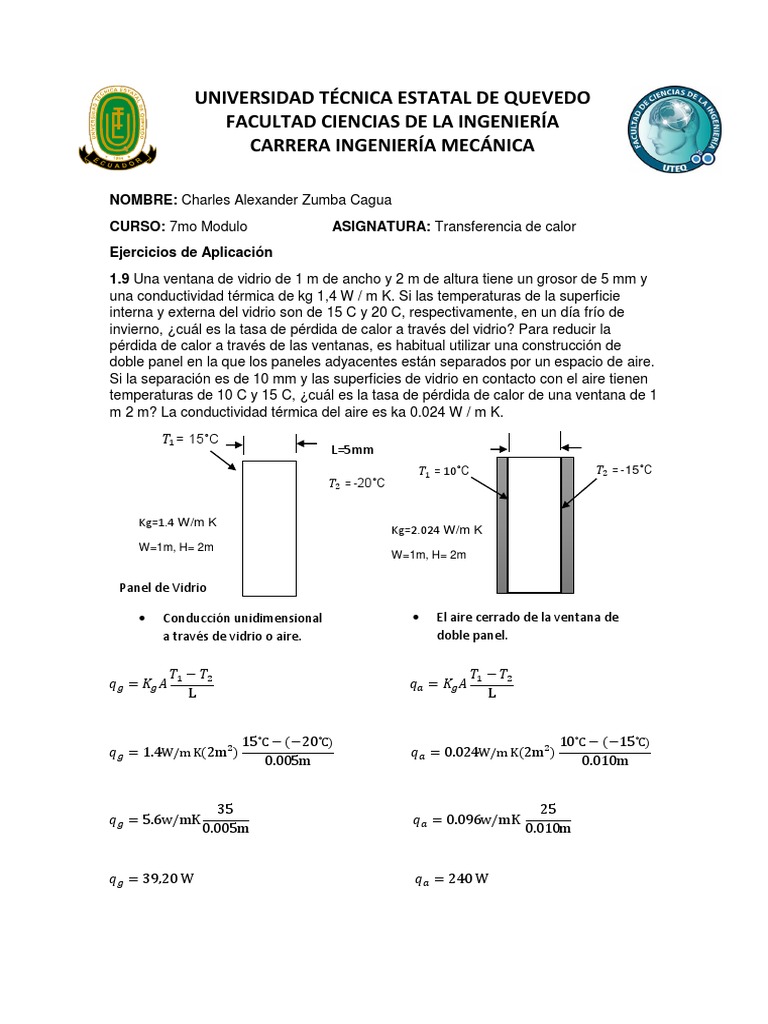 Ejercicios Resueltos s de Transferencia de Calor 1.9 -2,19- 3,19.docx | Convección | Conduccion ...