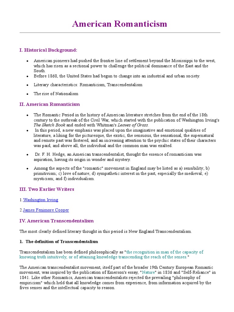 An Overview of American Romanticism and Transcendentalism in Literature ...
