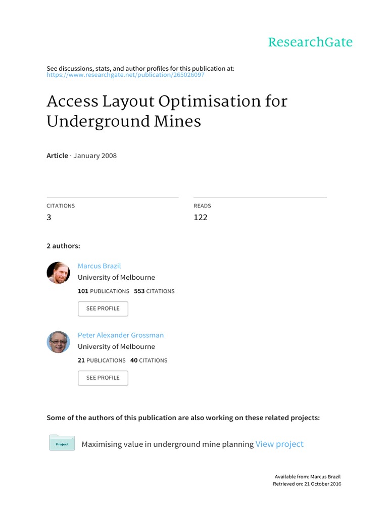 Access Layout Optimisation For Underground Mines | PDF | Mathematical Optimization | Mining