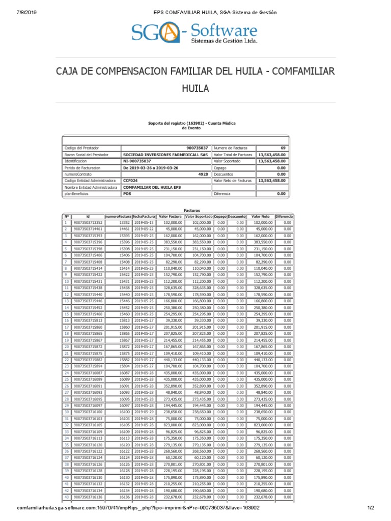 Eps Comfamiliar Huila, Sga-Sistema de Gestión | PDF