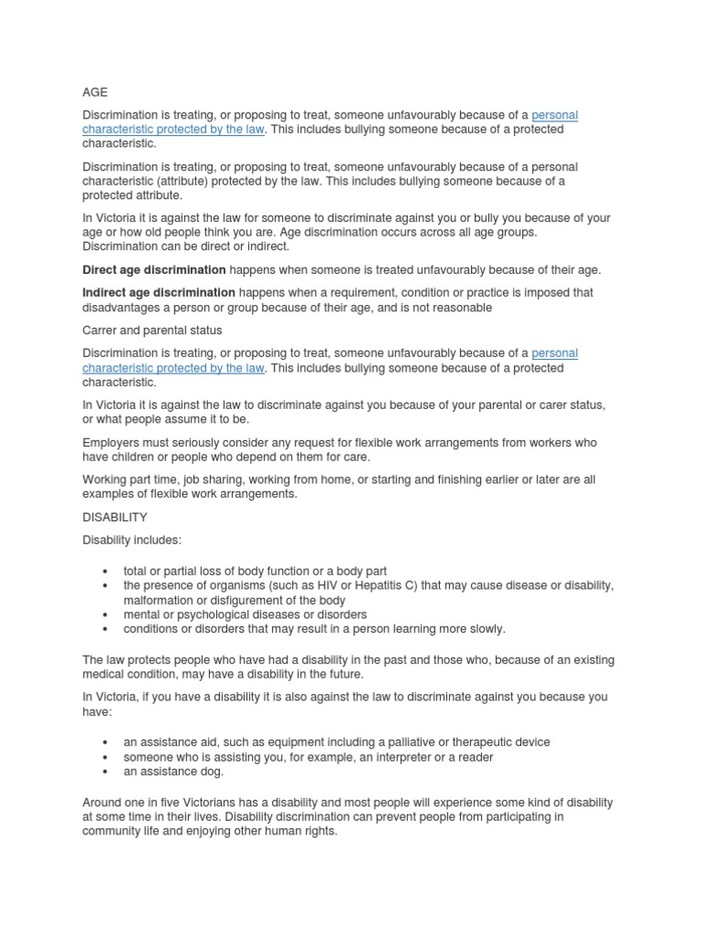 Personal Characteristic Protected by The Law | PDF | Discrimination ...