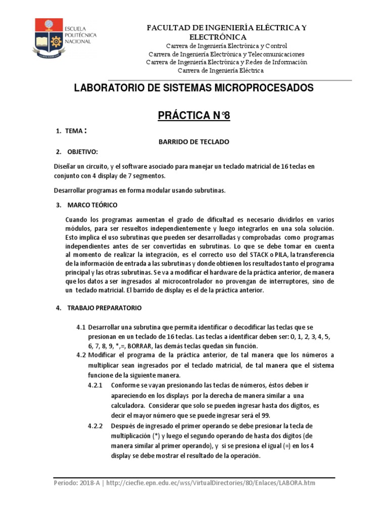 Lab Sistemas MIcroprocesados Practica8 2018A PDF | PDF | Electrónica | Ingeniería Electrónica