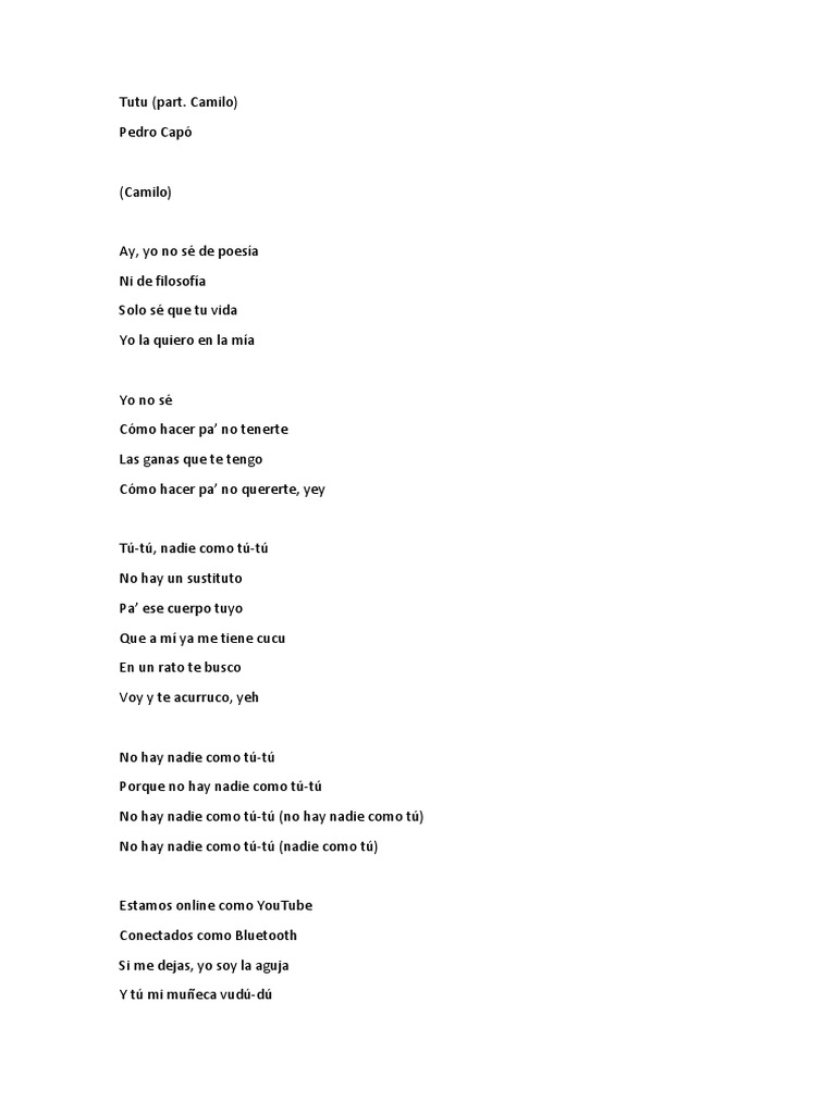 Letra de "Tutu" de Camilo y Pedro Capó | PDF