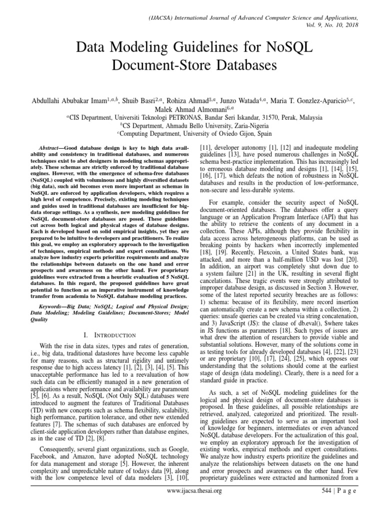 Data Modeling Guidelines For Nosql Document-Store Databases | PDF | No Sql | Databases