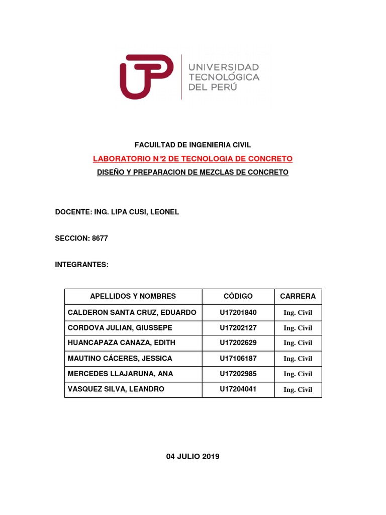 Lab2 Tecnologia de Concreto | PDF | Hormigón | Cemento