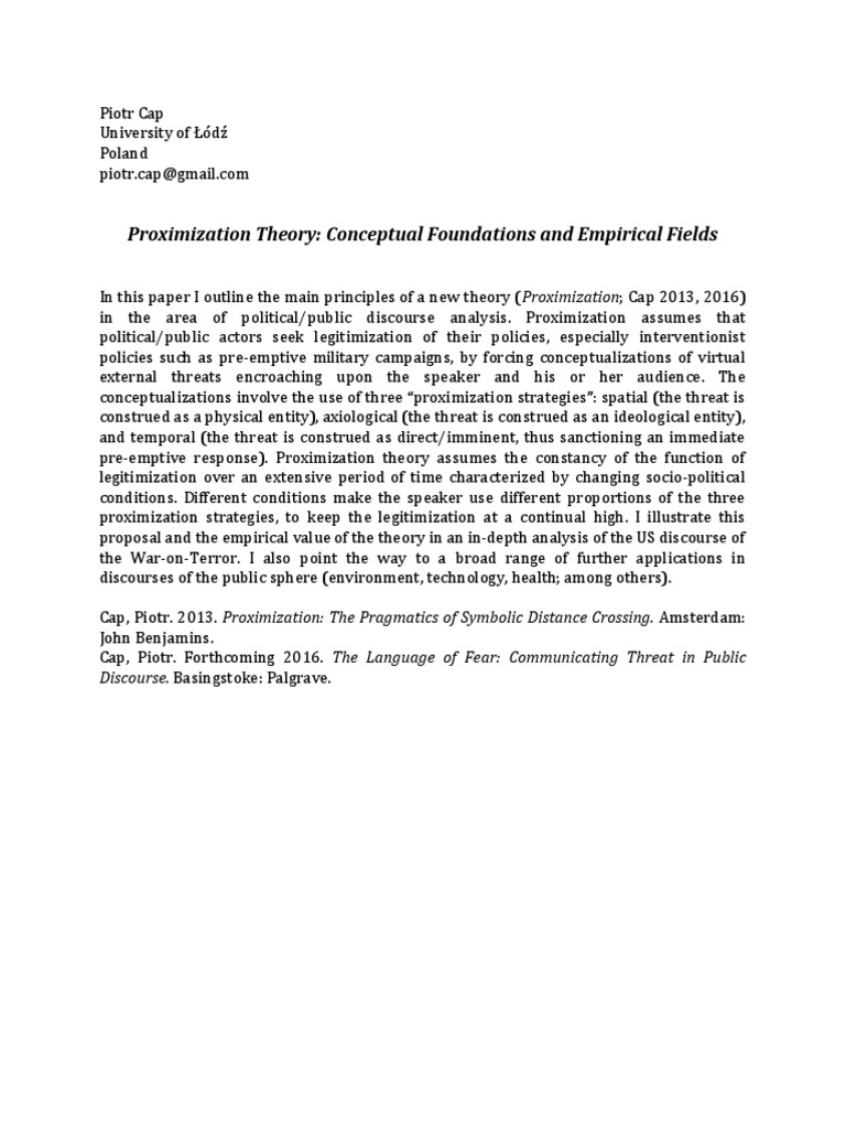 Proximization Theory: Conceptual Foundations and Empirical Fields | PDF ...