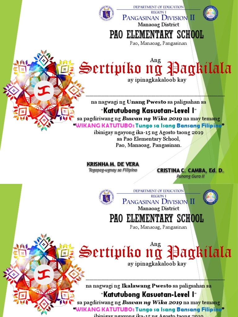 Buwan NG Wika Sertipiko 2019 | PDF