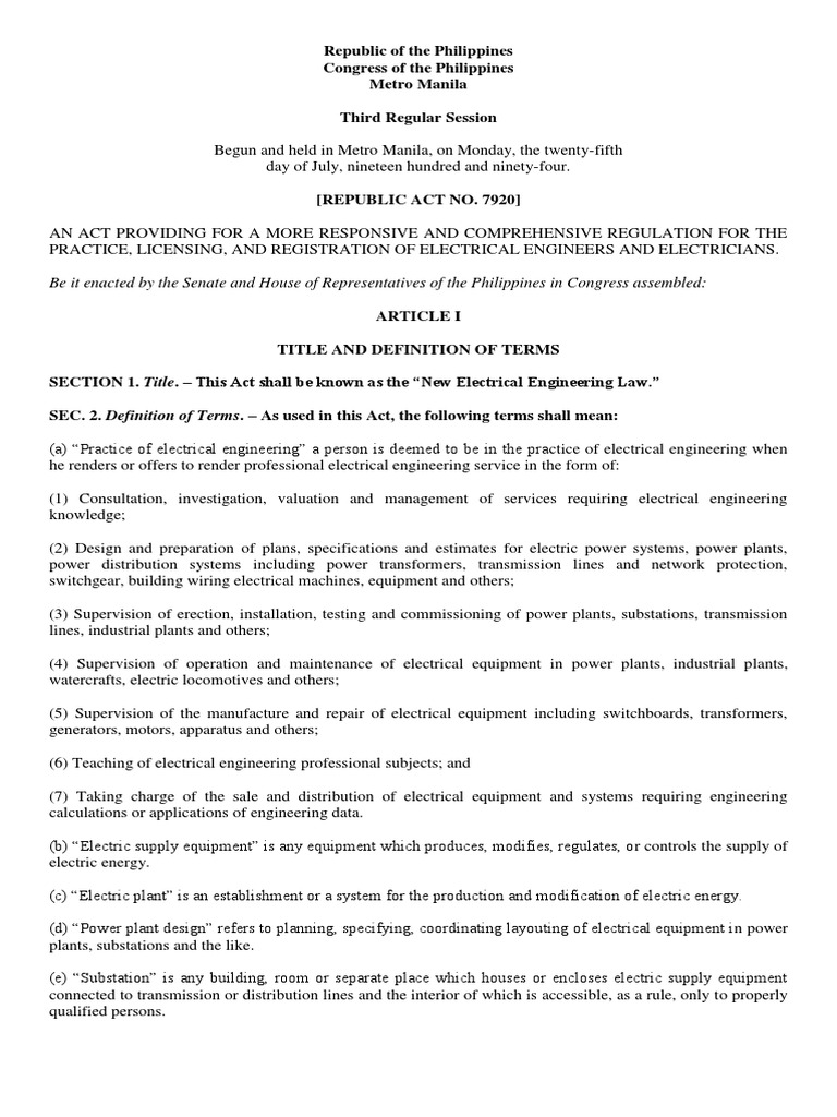 New Electrical Engineering Law Overview | PDF | Licensure | Electrician