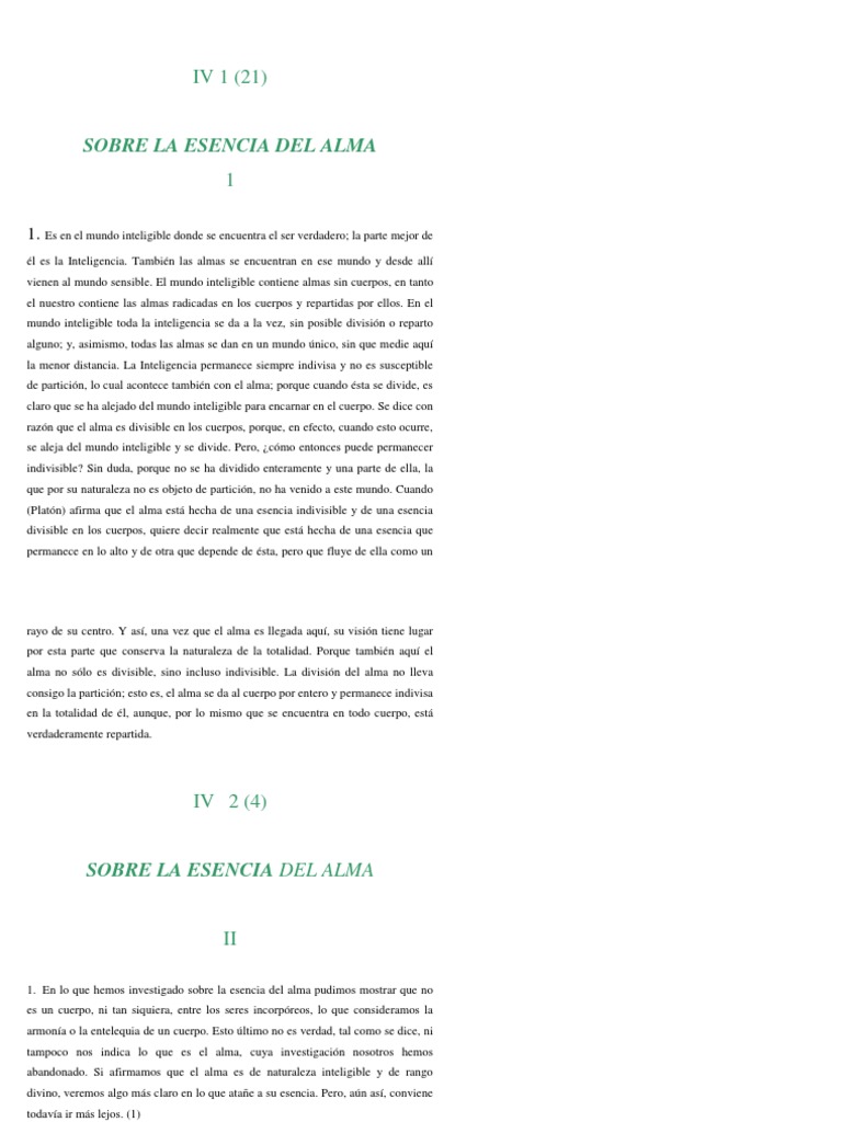 Plotino - Eneada IV | PDF | Esencia | Alma