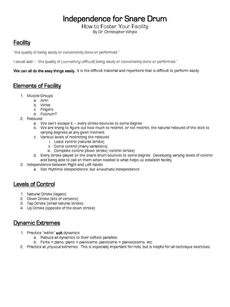 Snare Drum Independence Clinic Handout For Students | PDF ...