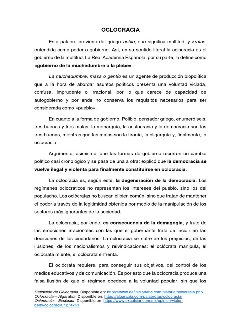 Oclocracia | PDF | Liberalismo | Ideologías sociales