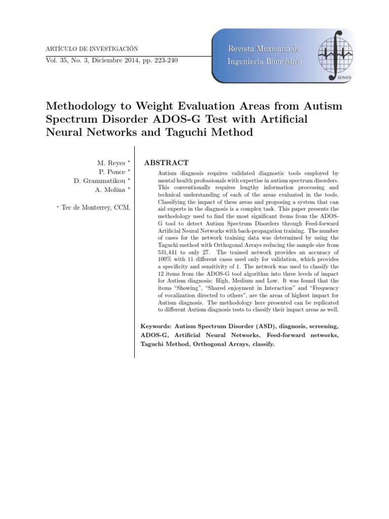 Classifying Impact Areas from the ADOS-G Autism Diagnostic Tool using Artificial Neural Networks ...