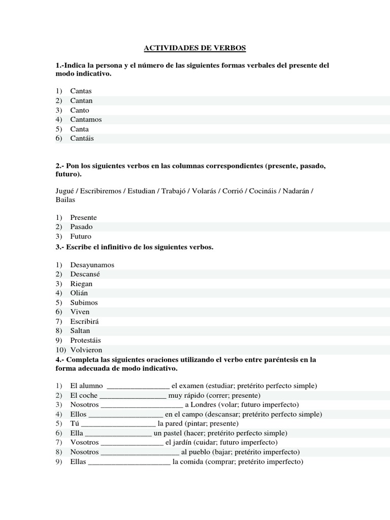 Actividades de Verbos | PDF | Verbo | Morfología Lingüística