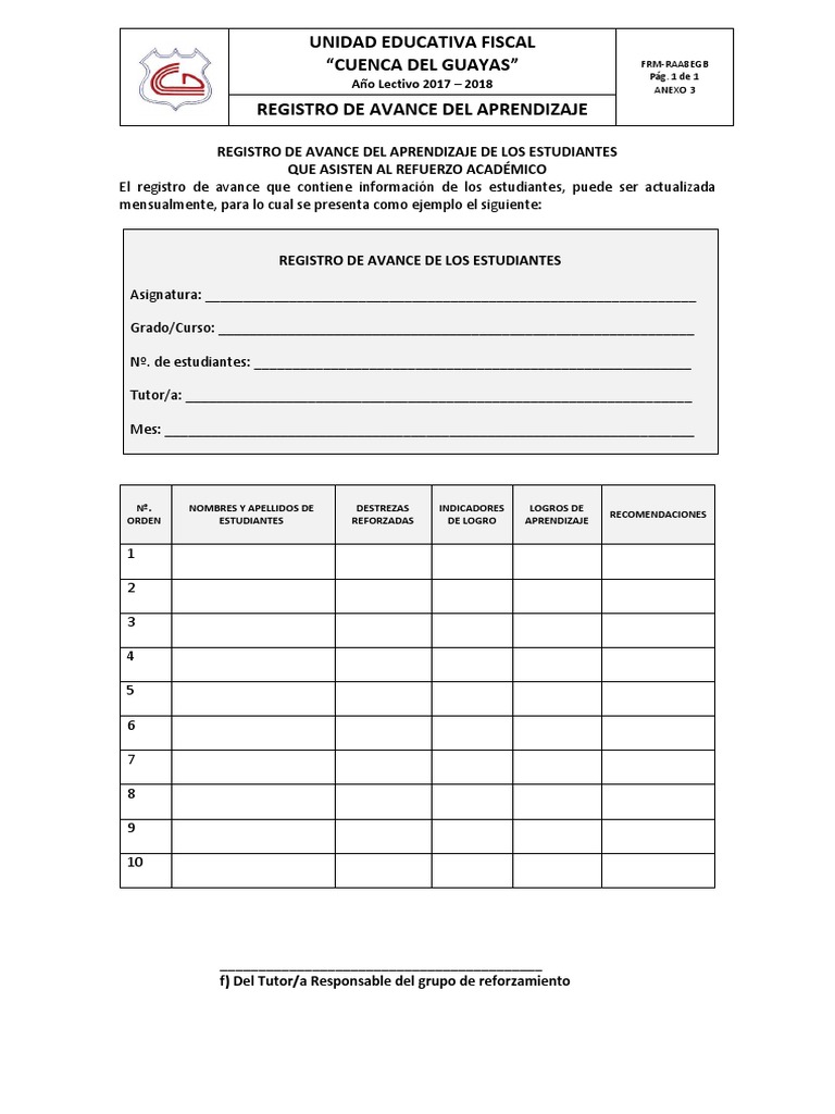 Anexo 3 - Registro de Avances de Aprendizaje de Los Estudiantes Que ...