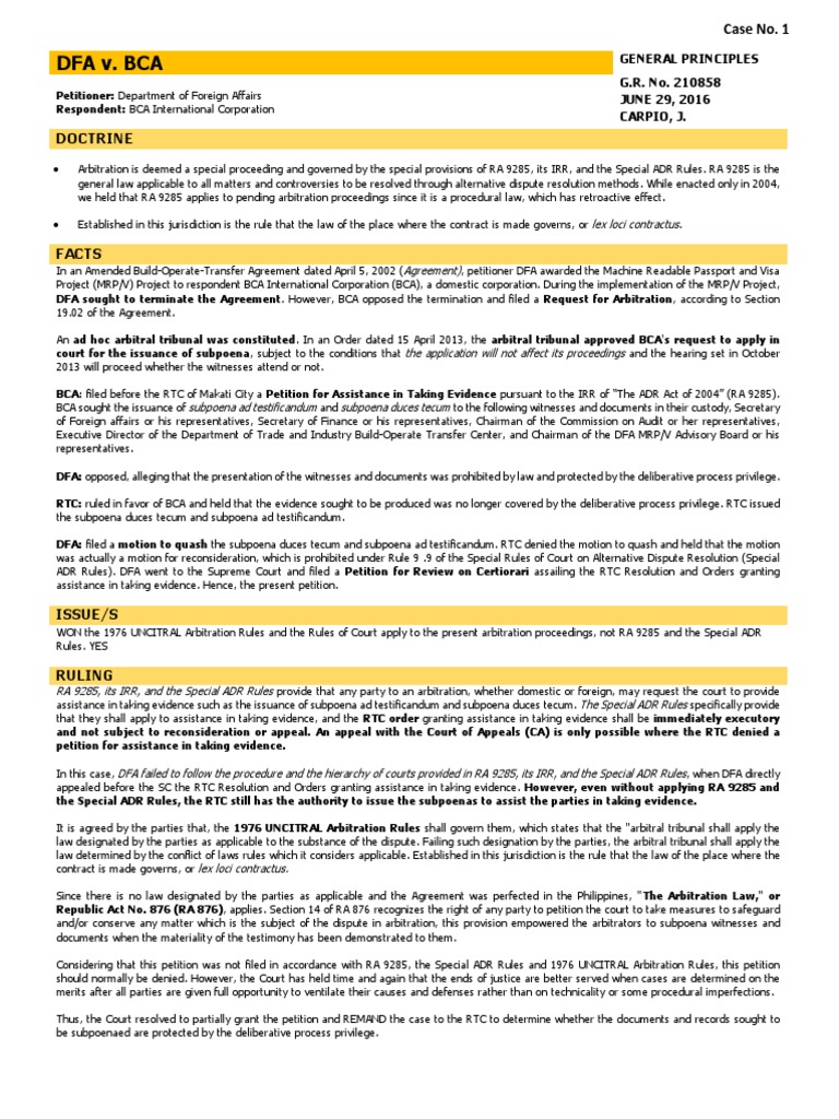 DFA v. BCA digest by AA | Alternative Dispute Resolution | Arbitration