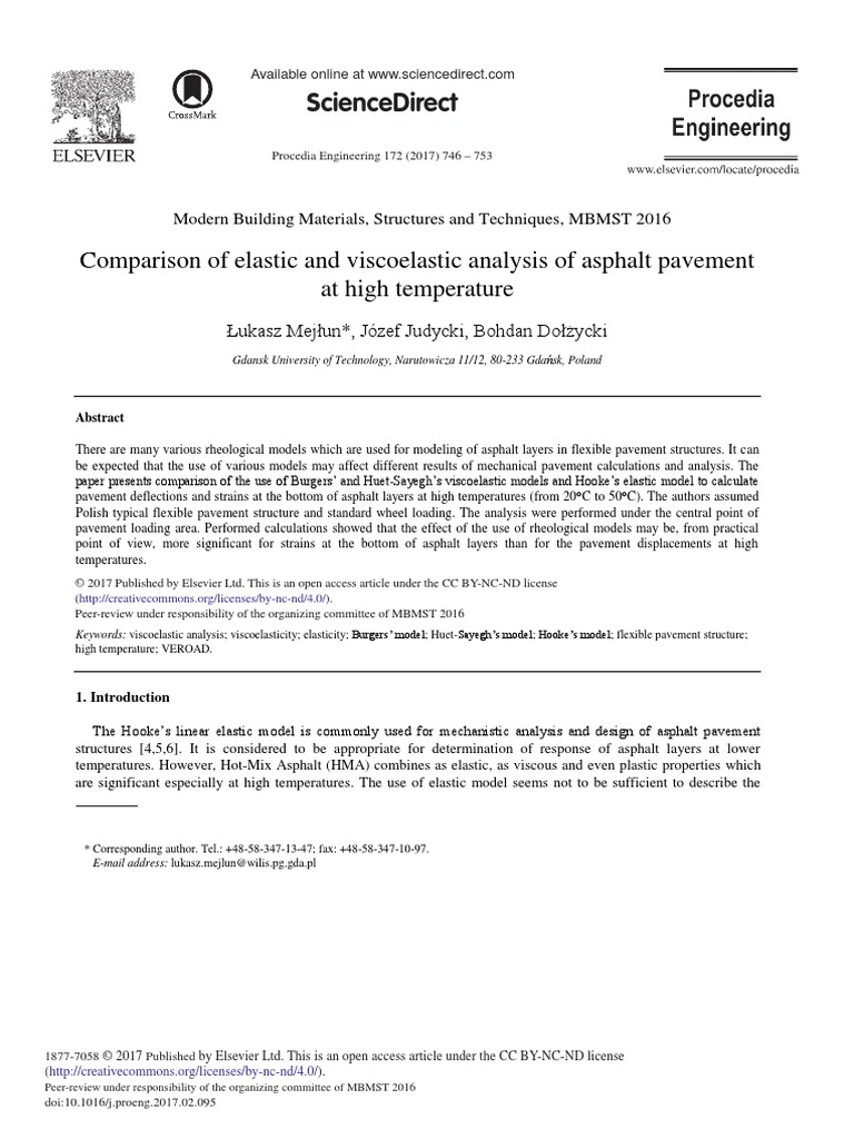 Sciencedirect: Comparison of Elastic and Viscoelastic Analysis of Asphalt Pavement at High ...