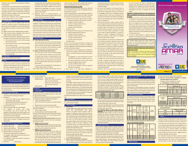 LIC New Jeevan Amar Plan Overview | PDF | Life Insurance | Insurance