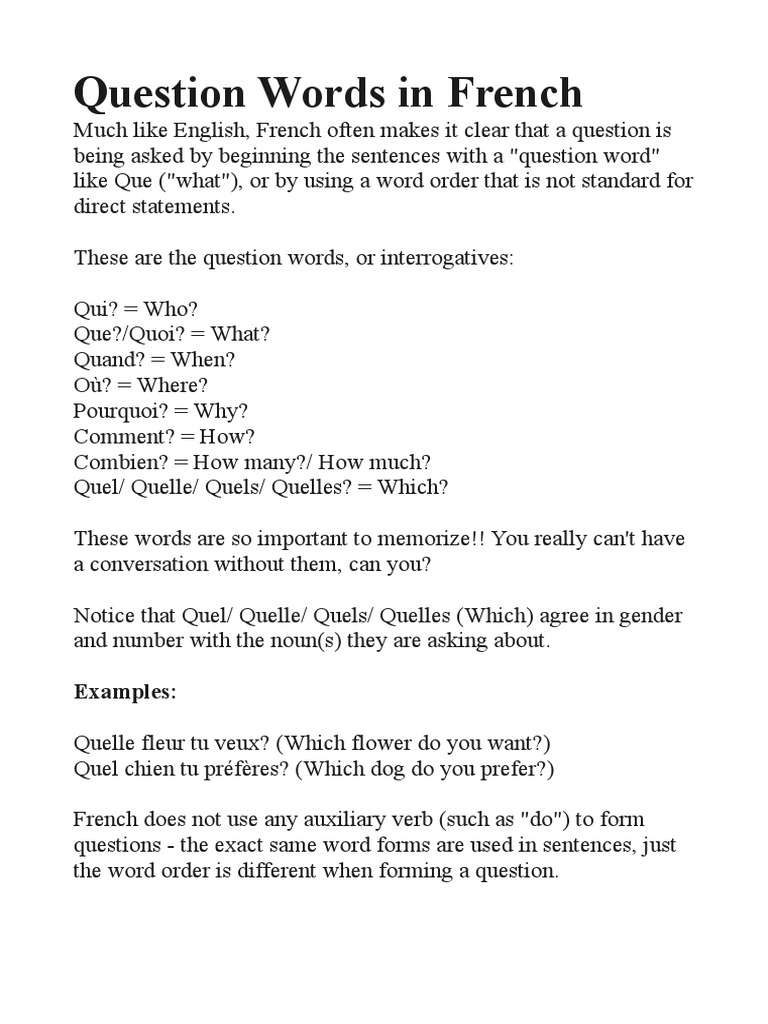 Question Words in French | PDF