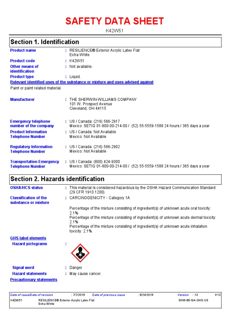 Safety Data Sheet: Section 1. Identification | PDF | Dangerous Goods | Firefighting
