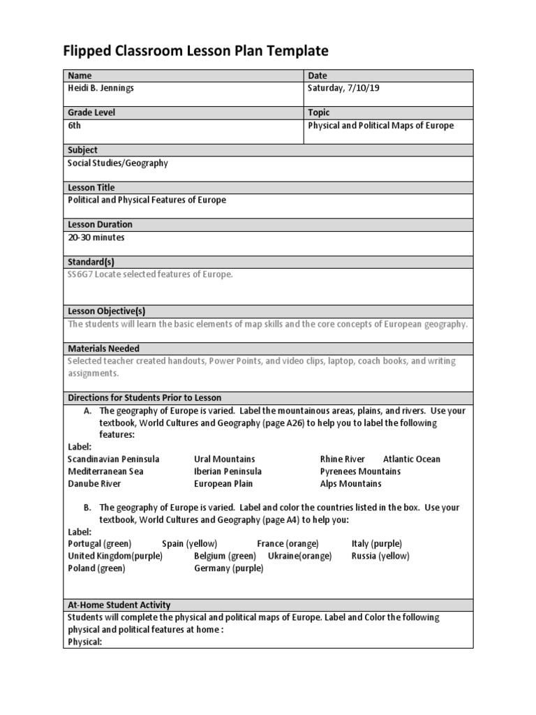 Flipped Classroom Lesson Plan | PDF | Europe Travel | Lesson Plan