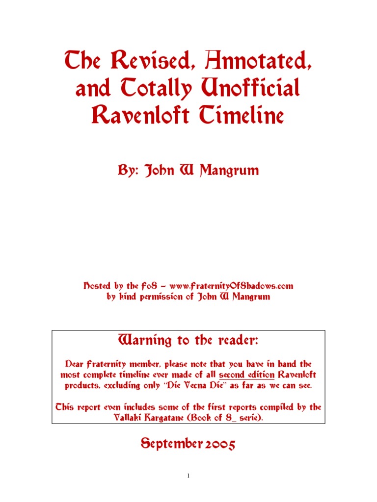 Ravenloft - Timeline PDF | Download Free PDF | Fantasy Worlds ...