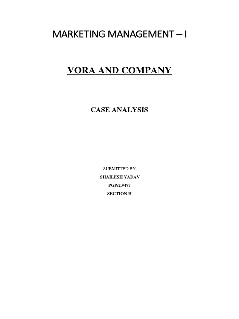 Vora and Company Case Study Analysis | PDF | Sales | Pricing