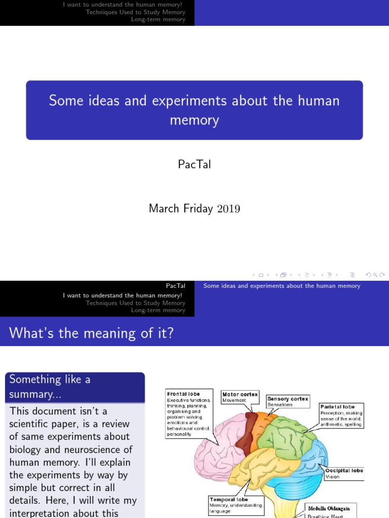 Some Ideas and Experiments About The Human Memory: Pactal | PDF ...