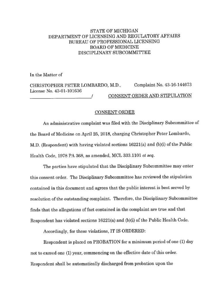 Christopher Lombardo License Probation Documents | PDF