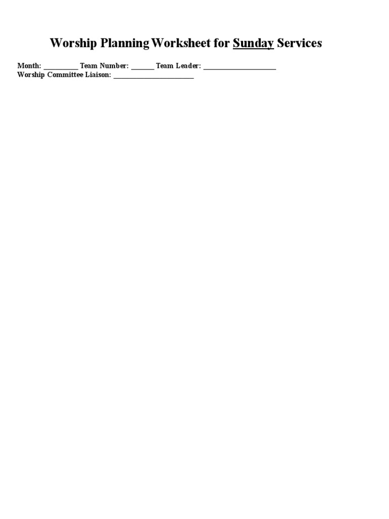 Worship Planning Worksheet For Sundays Final | Download Free PDF ...