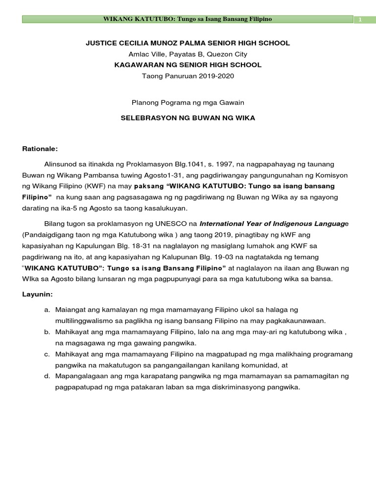 Buwan NG Wika Planong Programa | PDF