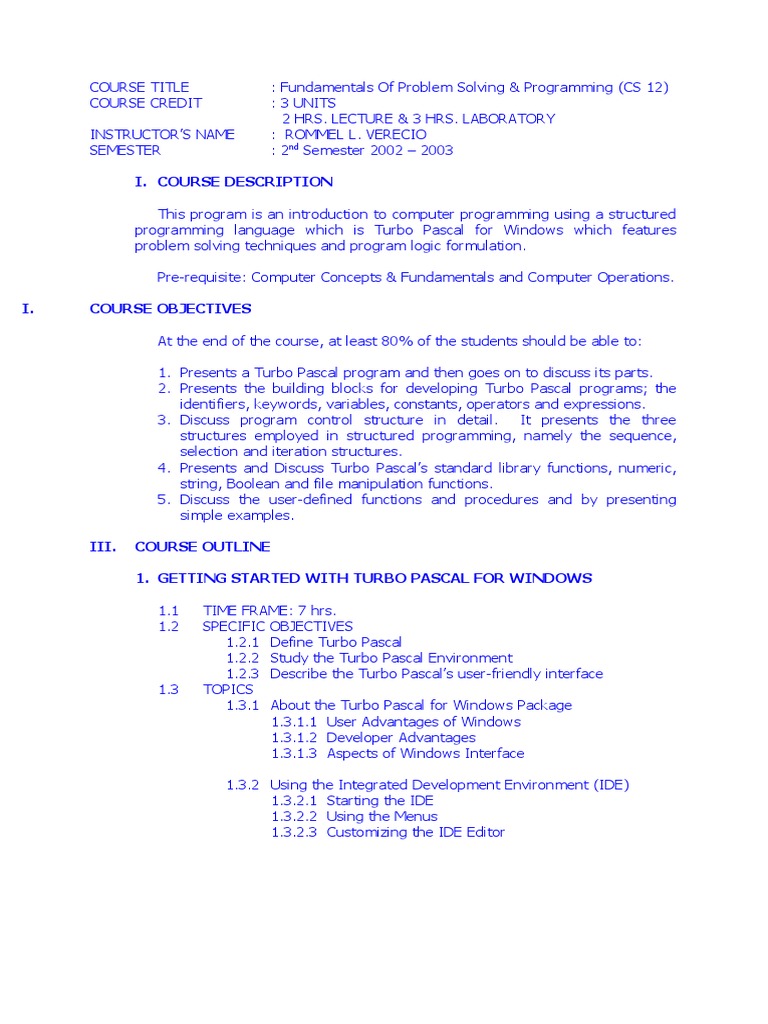 Course Outline TP Windows | PDF | Subroutine | Control Flow