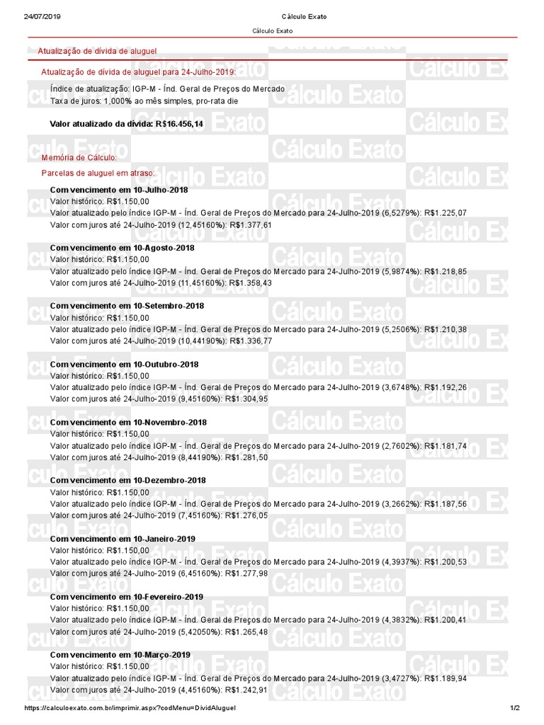 Cálculo Exato | PDF | Padrão de vida | Juros