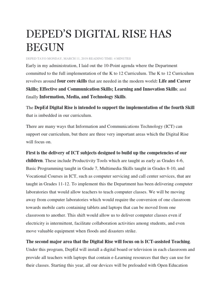 DEPED Digital Rise | PDF | Educational Technology | Curriculum