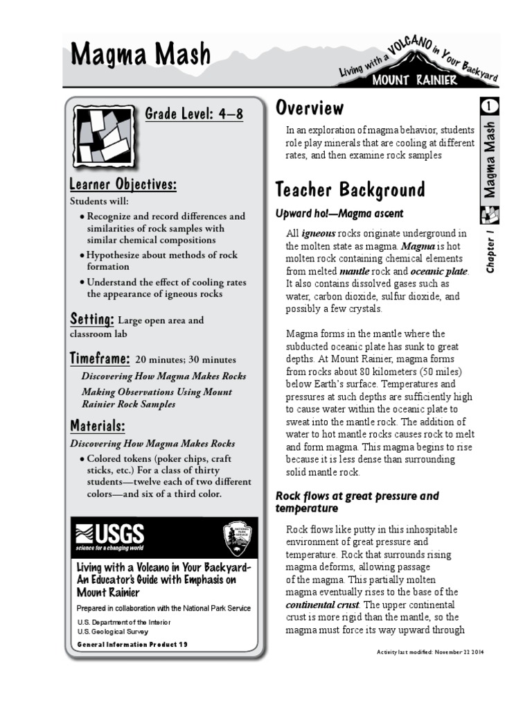 Magma Mash: Grade Level: 4-8 | PDF | Magma | Igneous Rock