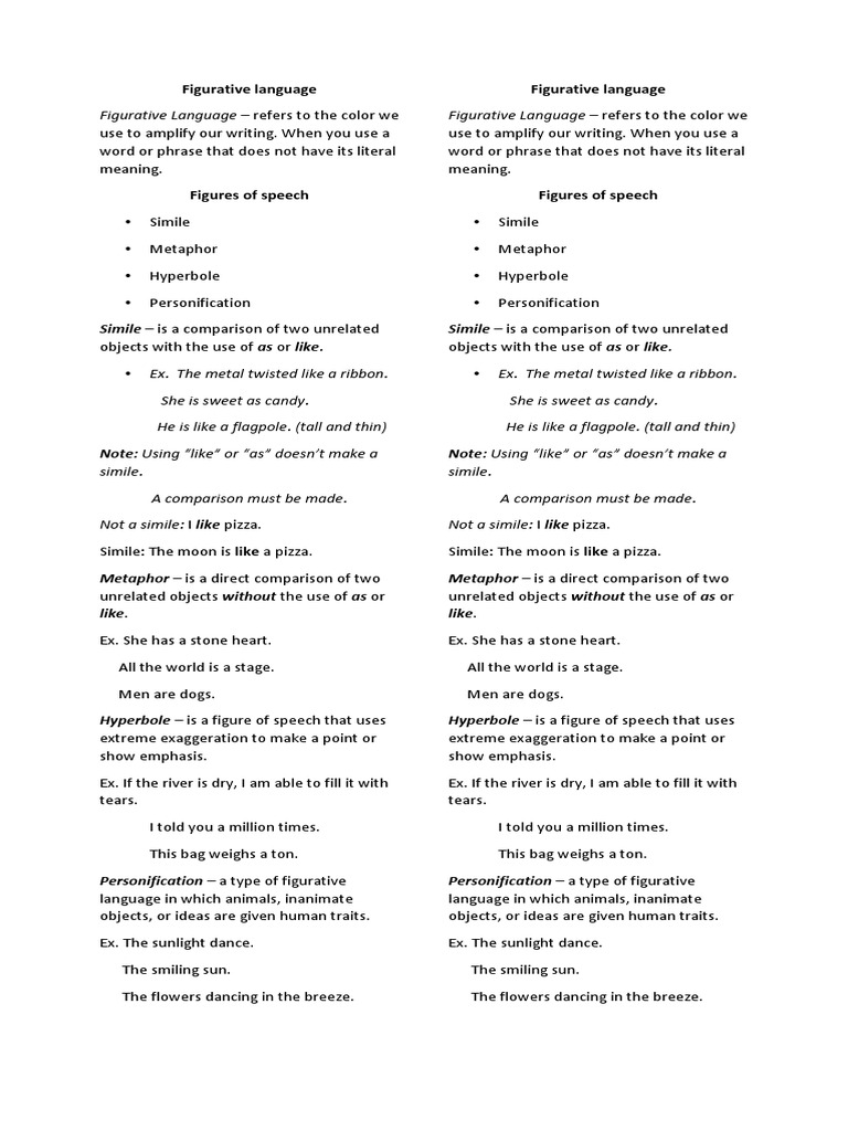 Figurative Language Handouts | PDF | Anthropomorphism | Metaphor