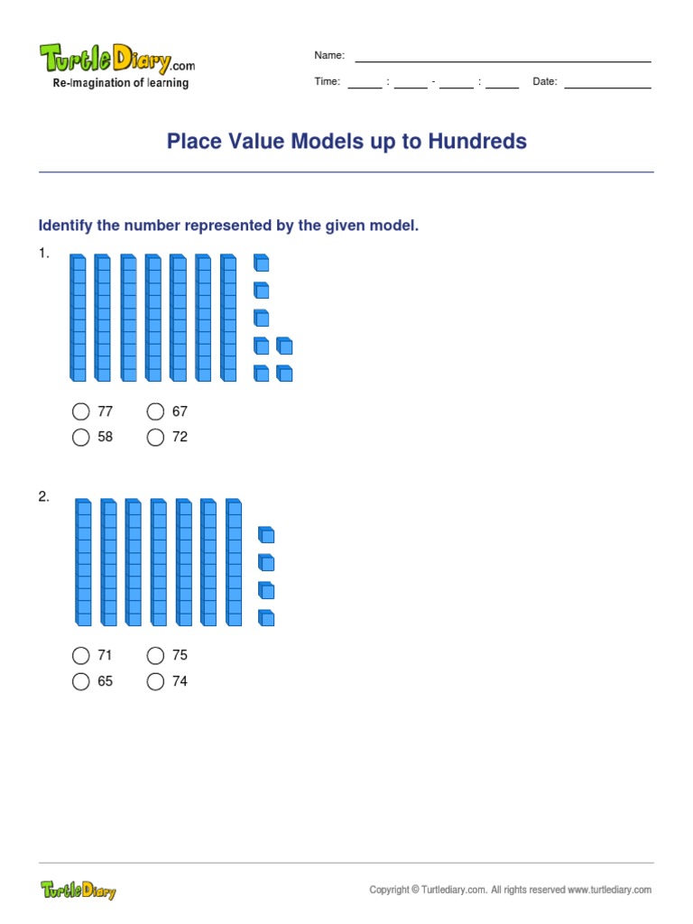 Place Value Models Up To Hundreds: Identify The Number Represented by ...