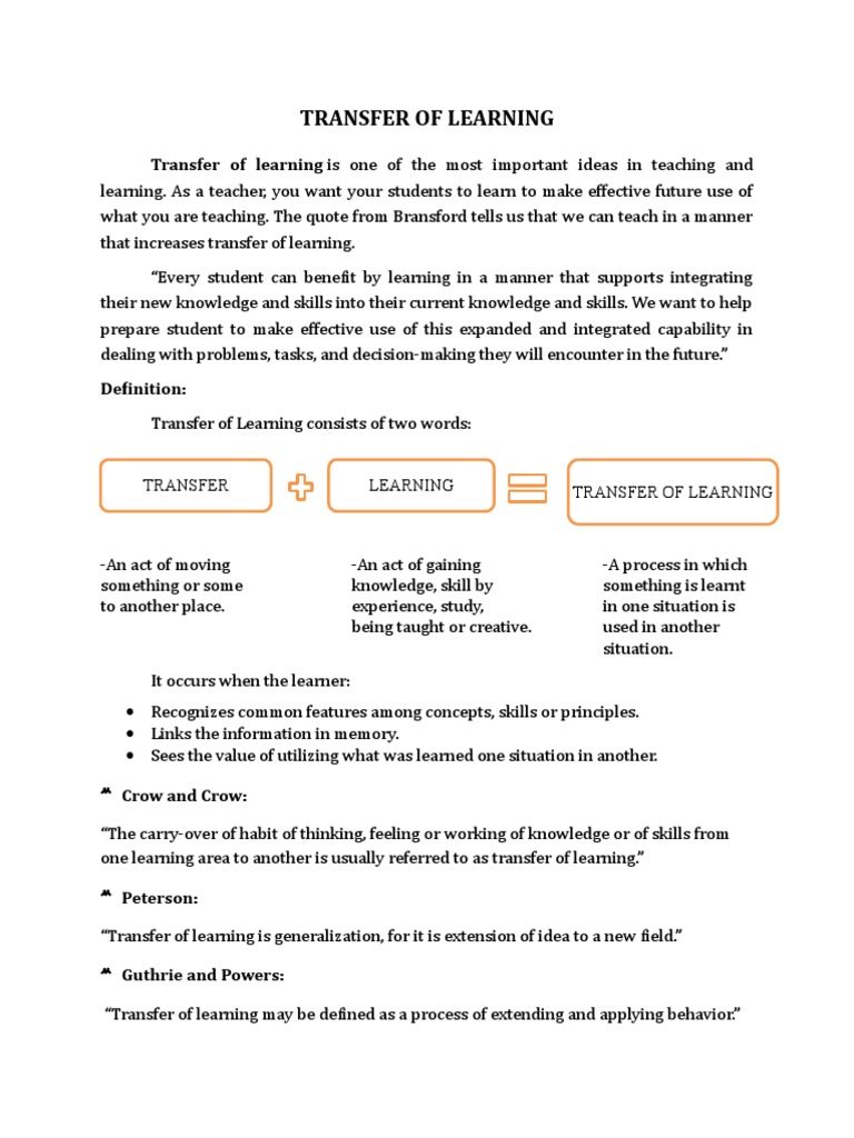 Transfer of Learning | PDF | Motivation | Motivational